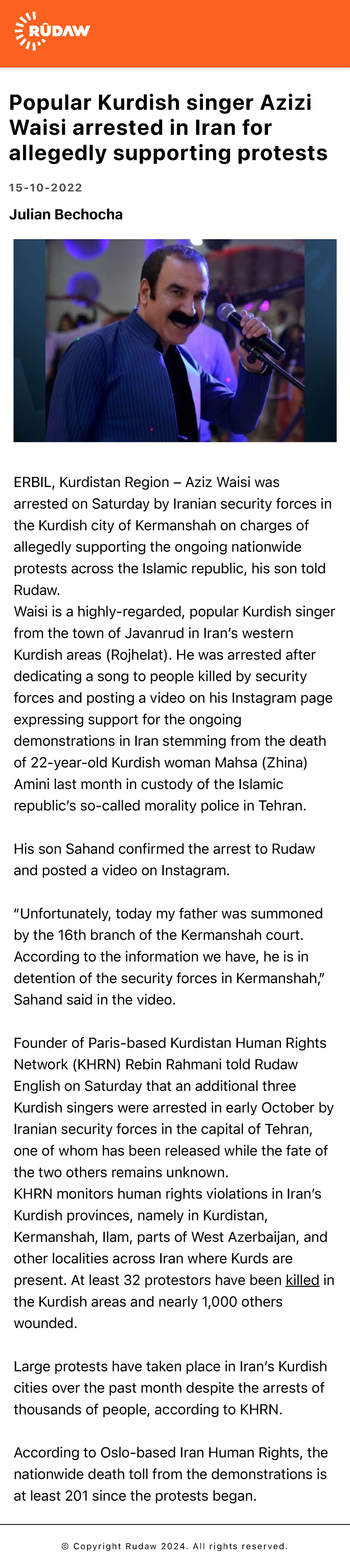 Popular Kurdish singer Azizi Waisi arrested in Iran for allegedly ...