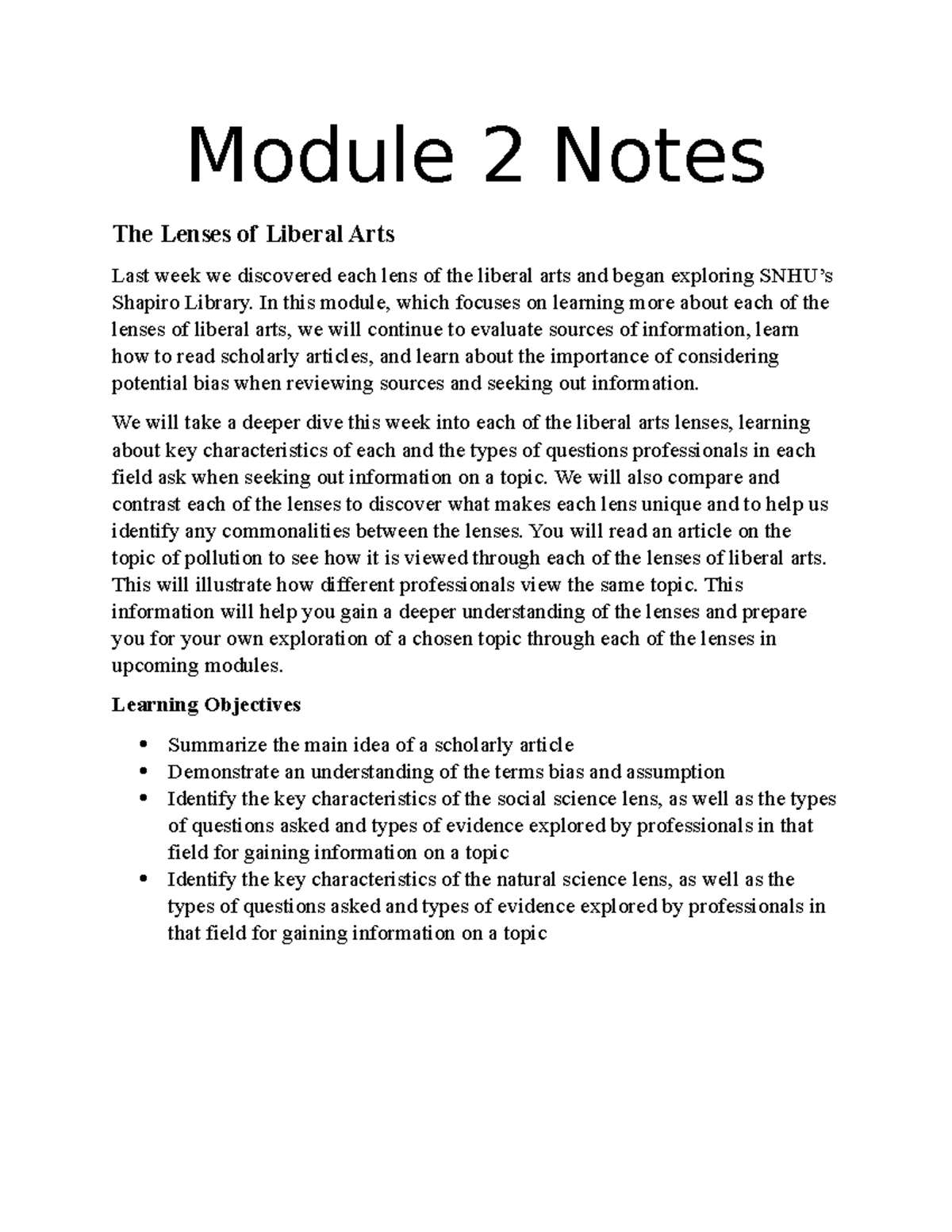 Module 2 Notes for the class modules. - Module 2 Notes The Lenses of ...