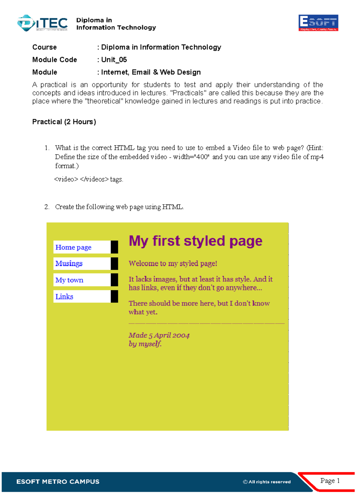 00094938-Practical 5.3 [2 hours] - Course : Diploma in Information ...