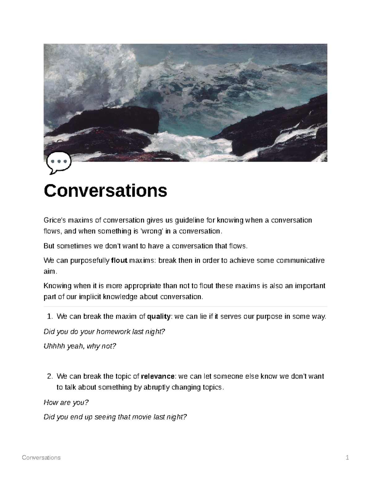 Conversations - Notes about Grice's maxims of conversation ...