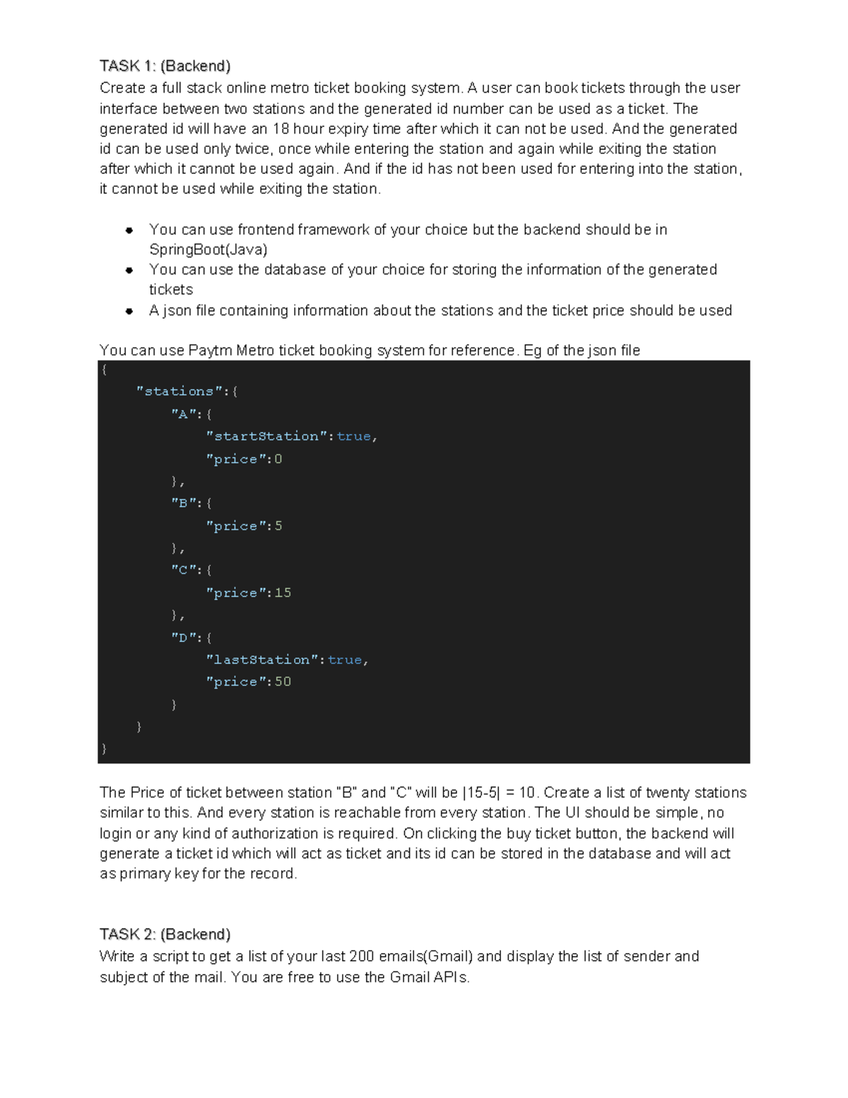 Full Stack Web Developer Task - TASK 1: (Backend) Create a full stack ...