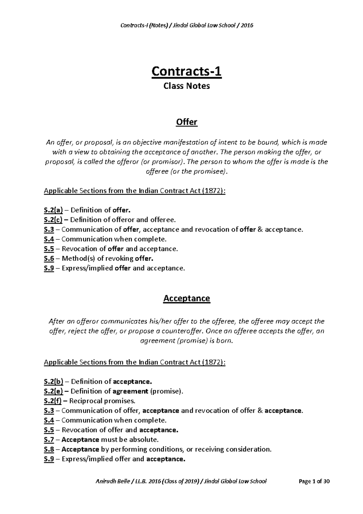 Contracts 1 Notes Anirudh Belle - Warning: TT: undefined function: 32 ...