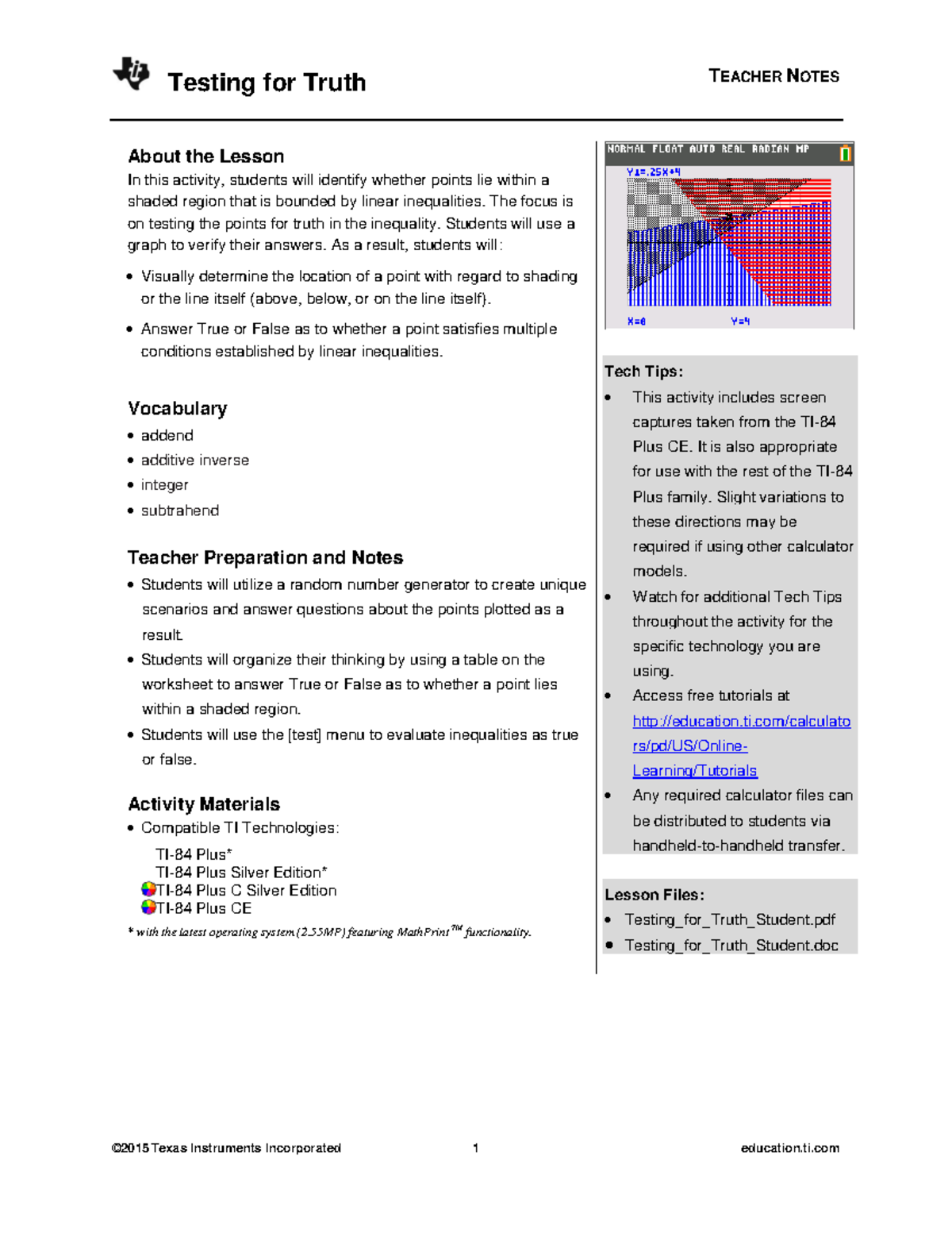 Cas testing for truth - Testing for Truth About the Lesson In this ...