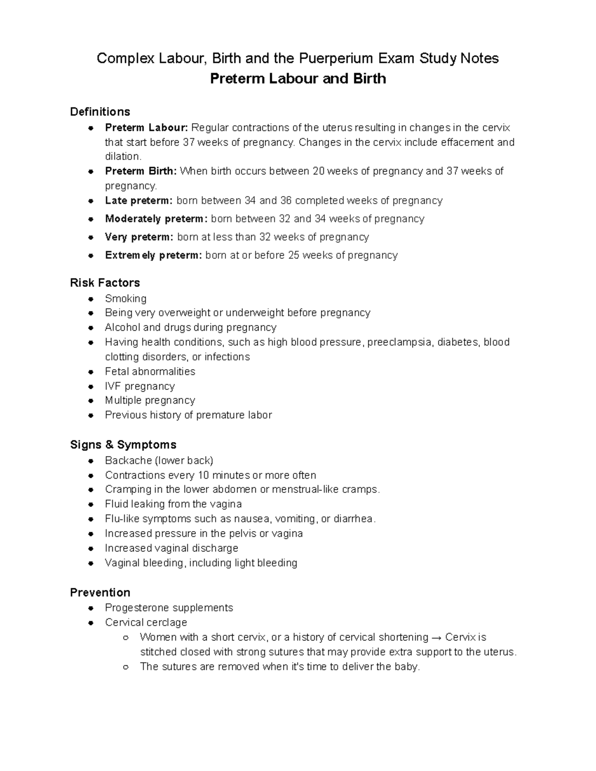 Complex pregnancies exam notes - Complex Labour, Birth and the ...