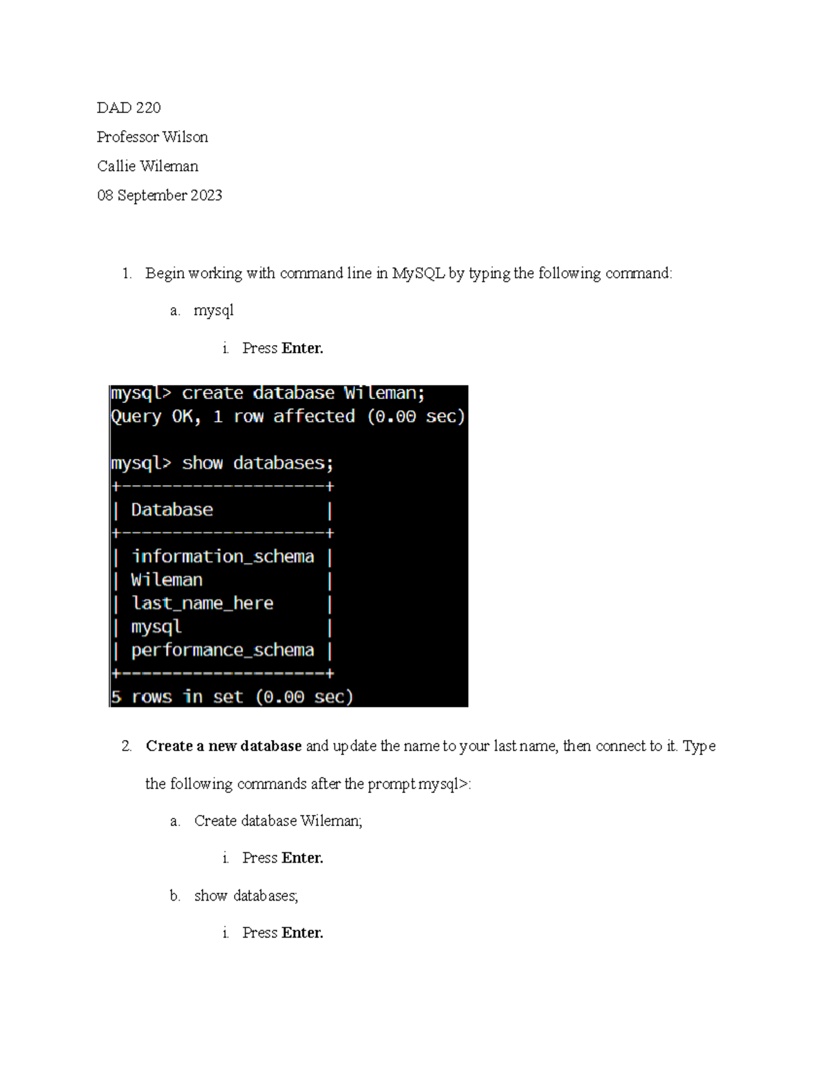 Module One Lab - DAD - 220 - DAD 220 Professor Wilson Callie Wileman 08 September 2023 Begin ...