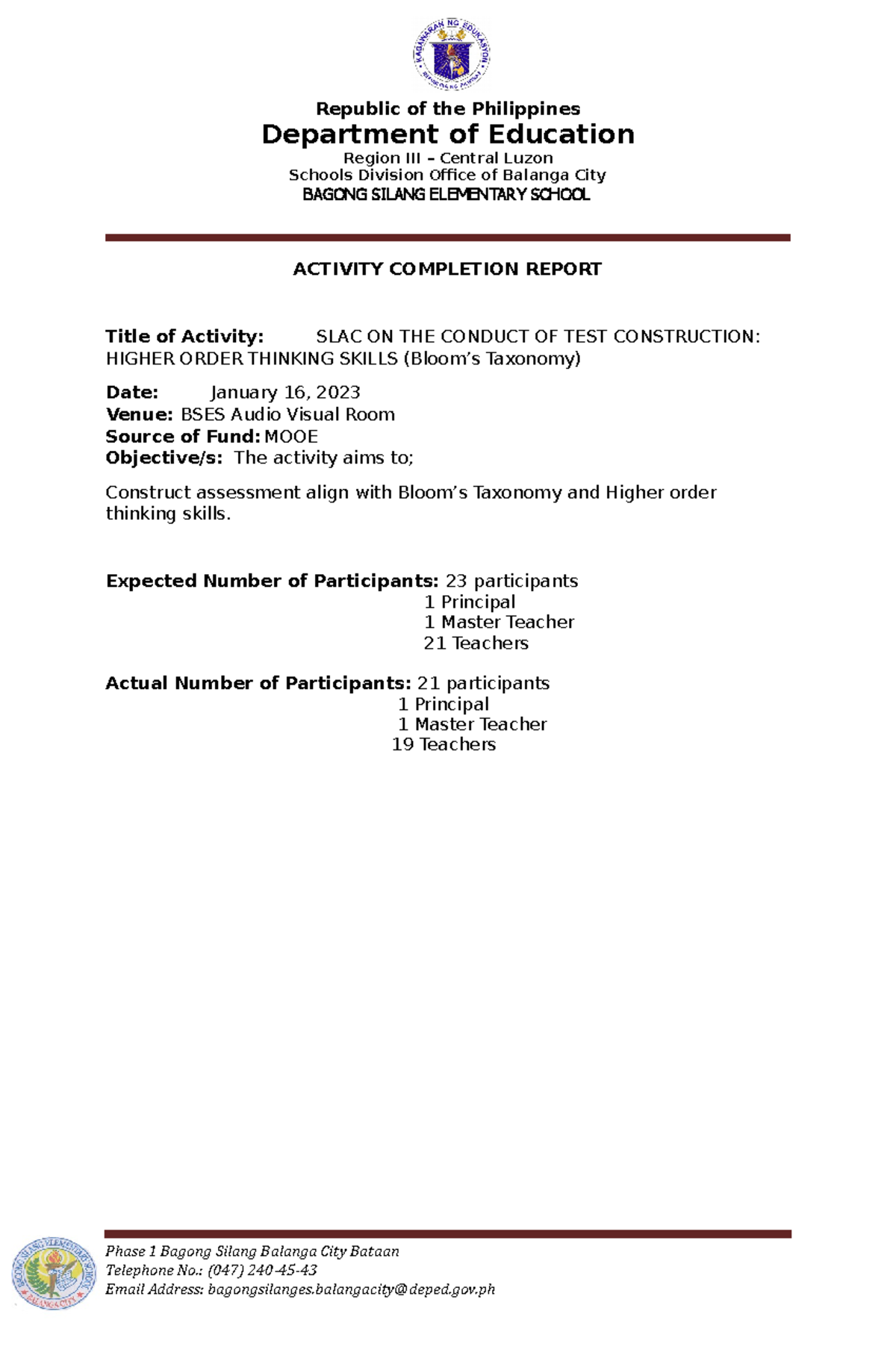 ACR-SLAC - School Learning Action Cell - Department of Education Region ...