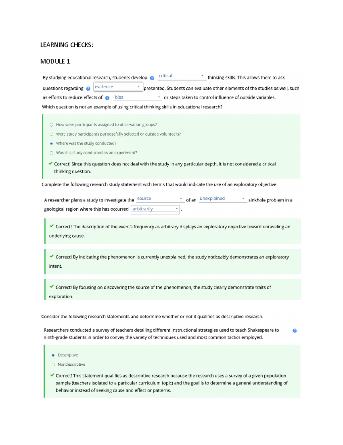 Module 1 Learning Checks - LEARNING CHECKS: MODULE 1 studying ...