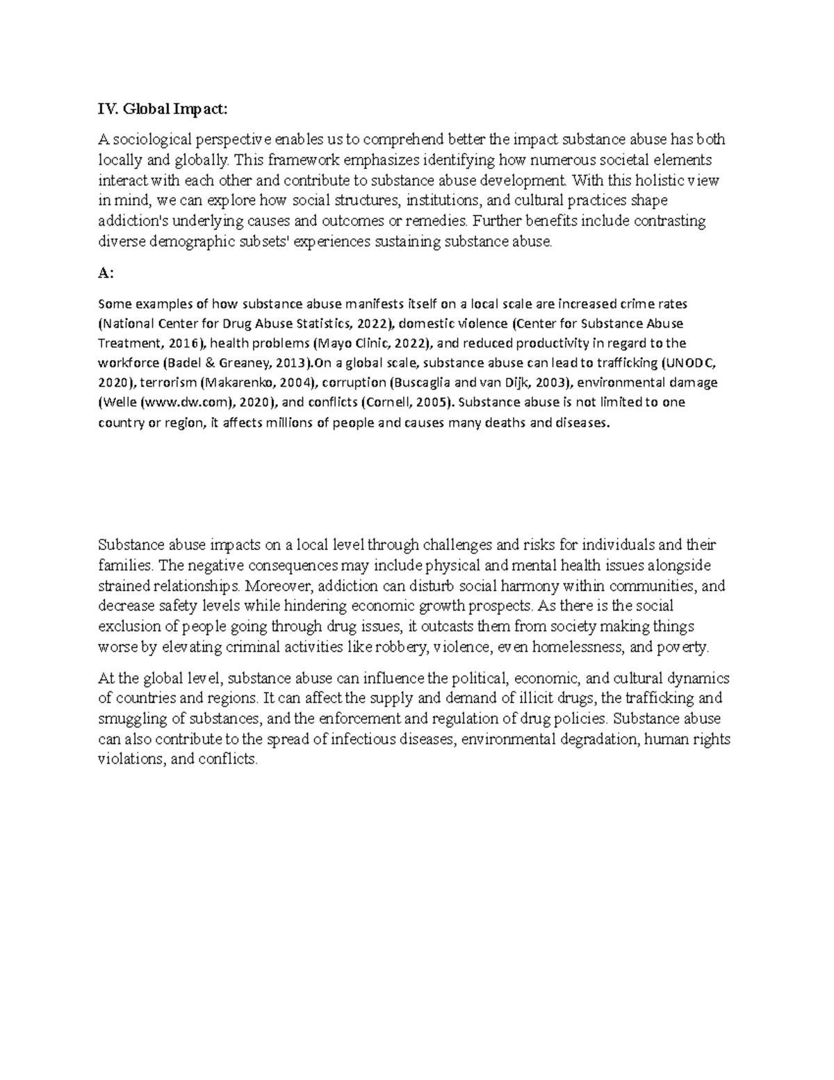 Soc 213 5.2 final project - IV. Global Impact: A sociological ...