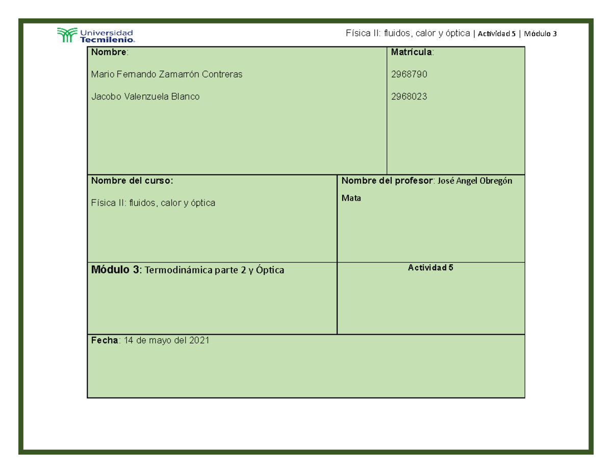 Actividad 5 Física - Nombre : Mario Fernando Zamarrón Contreras Jacobo ...