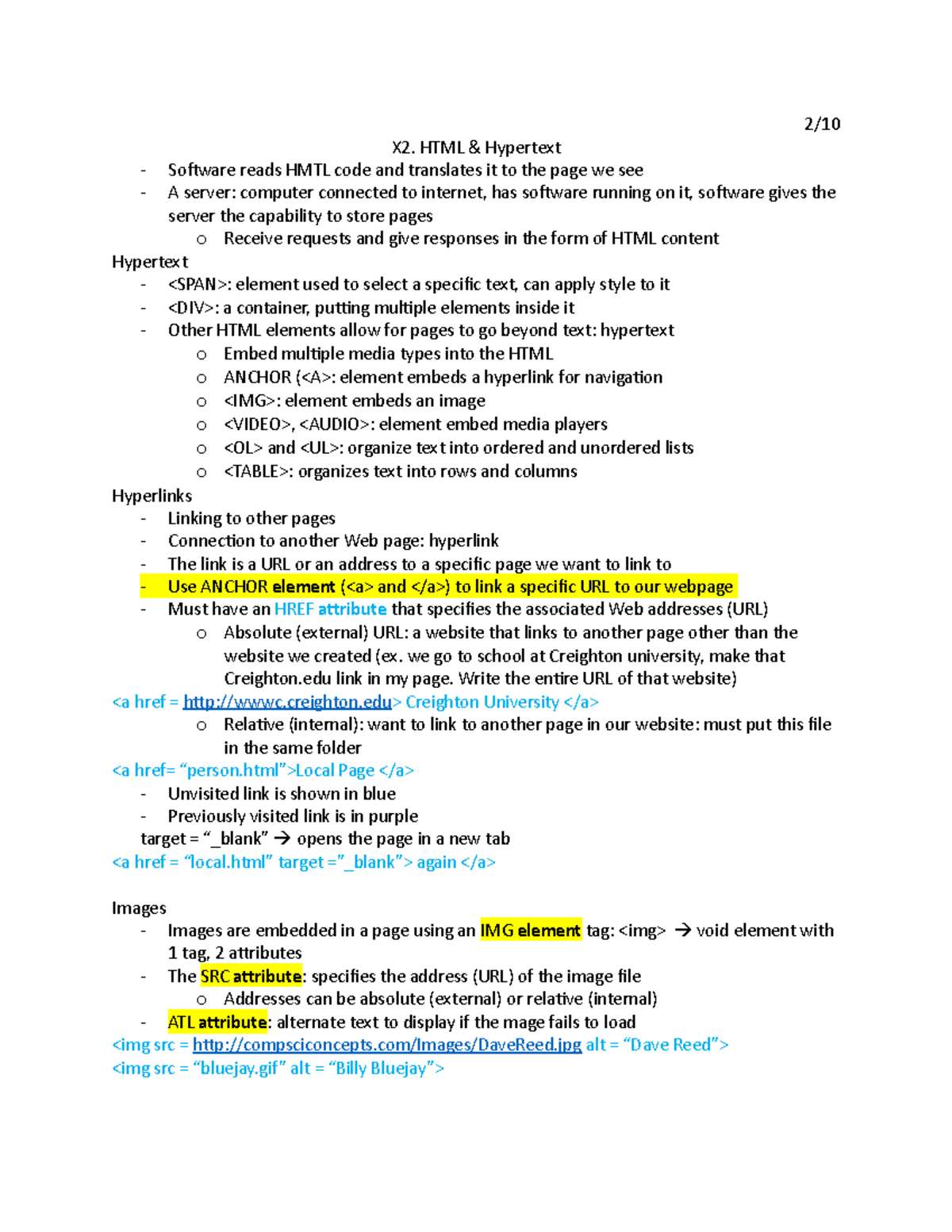210 X2 Lecture Notes 2 X2 Html And Hypertext Software Reads Hmtl Code And Translates It To