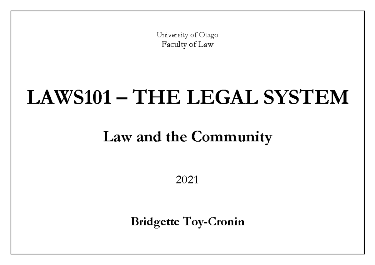 LAW101 law and community booklet 2021 - University of Otago Faculty of ...