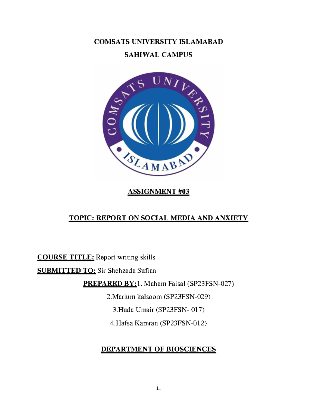 RWS Project - COMSATS UNIVERSITY ISLAMABAD SAHIWAL CAMPUS ASSIGNMENT ...