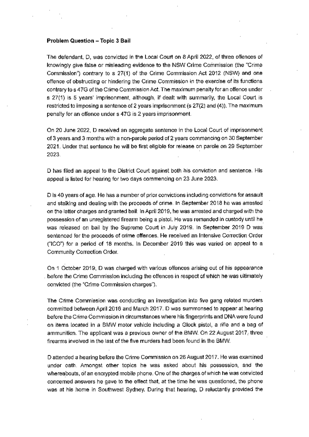 Bail Problem Question - LAWS1014 - Studocu