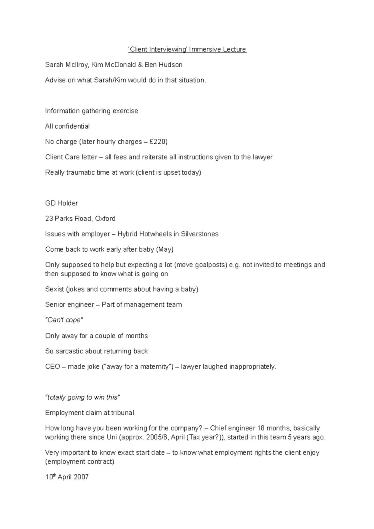 Client Interviewing LN - Exeter University 2022 - ‘Client Interviewing ...