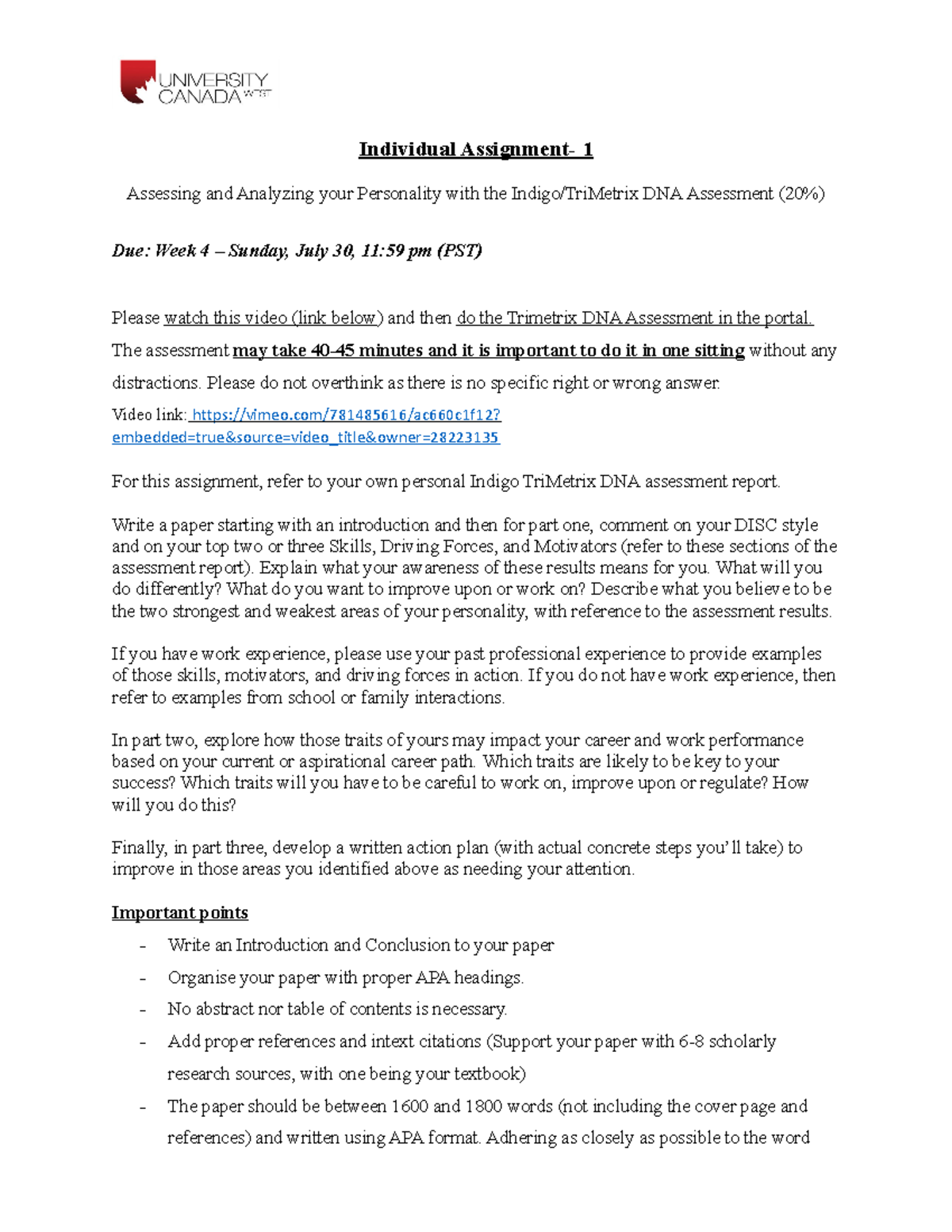 Individualassignment 1 - Individual Assignment- 1 Assessing and ...