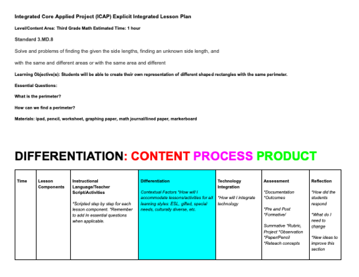 Task 3 Lesson Plans 2 - THIRD GRADE - This lesson showcases ...