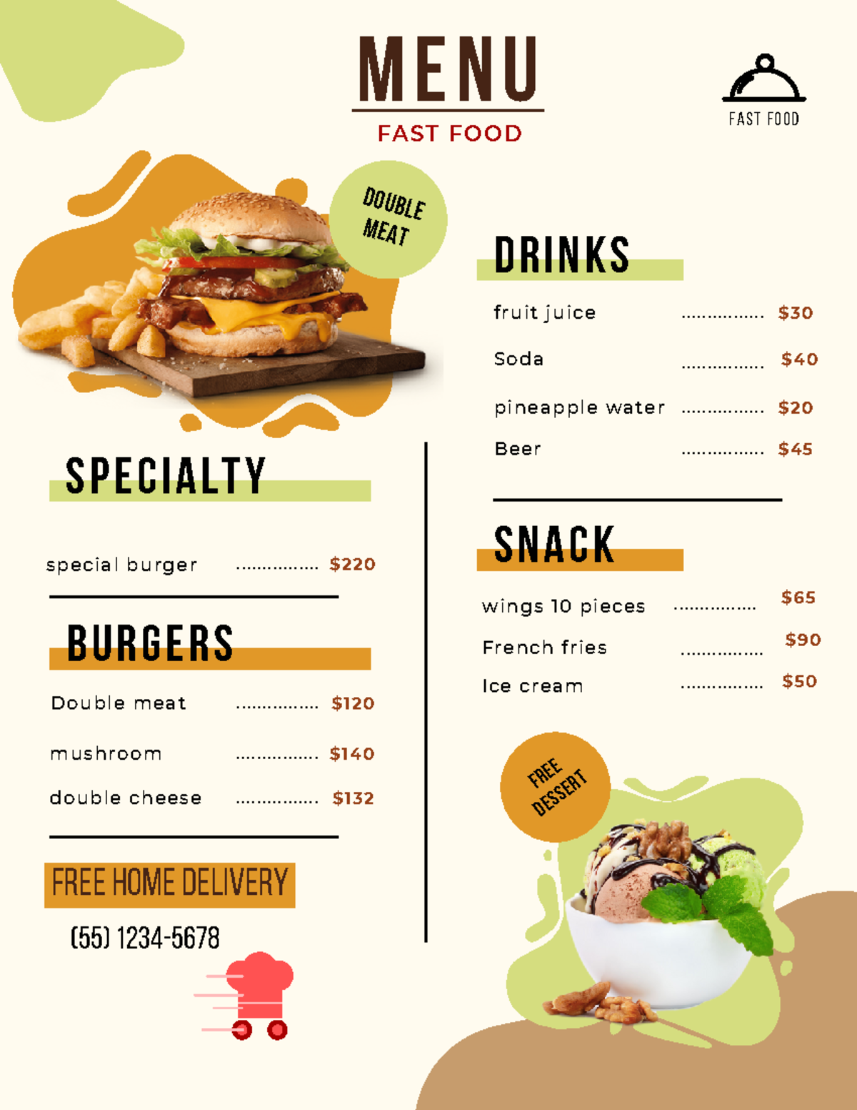 English Menu - comida - FREE HOME DELIVERY SNACK BURGERS SPECIALTY ...