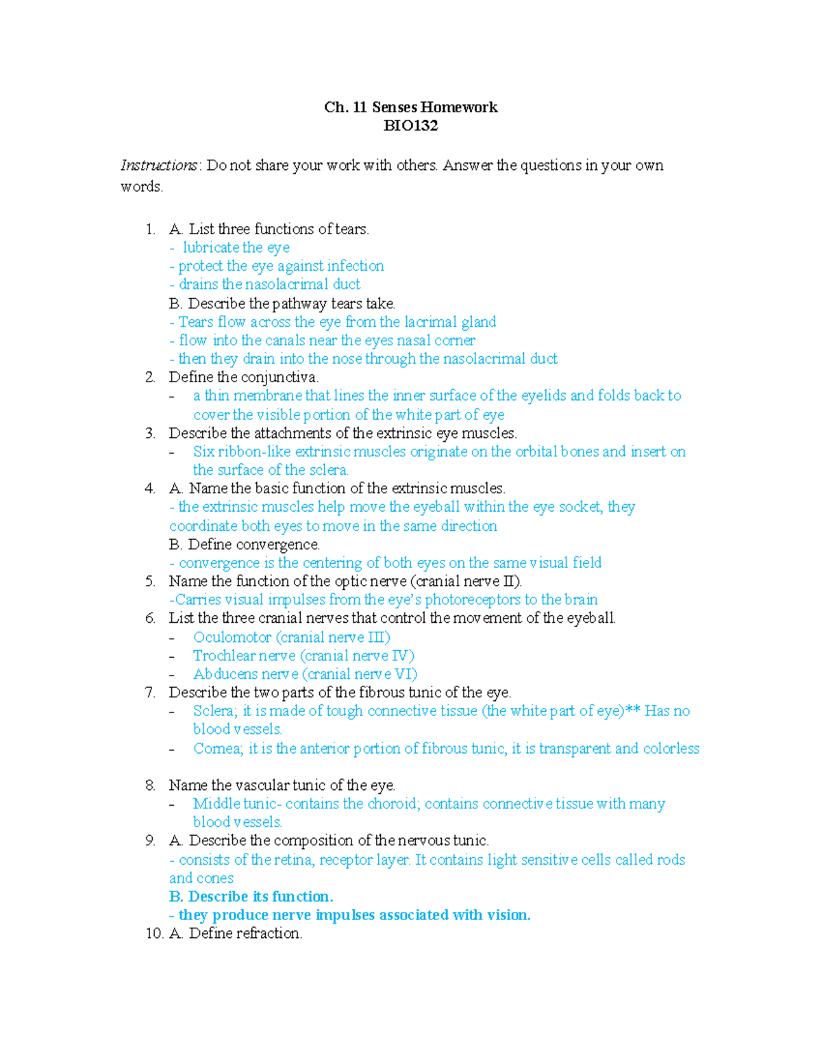 Ch 11 Homework - hw for a and p - Ch. 11 Senses Homework BIO ...