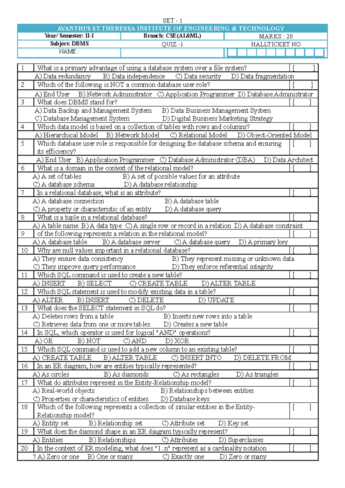Dbms Bits Avanthi S St Institute Of Engineering And Technology Year Semester Ii I Branch