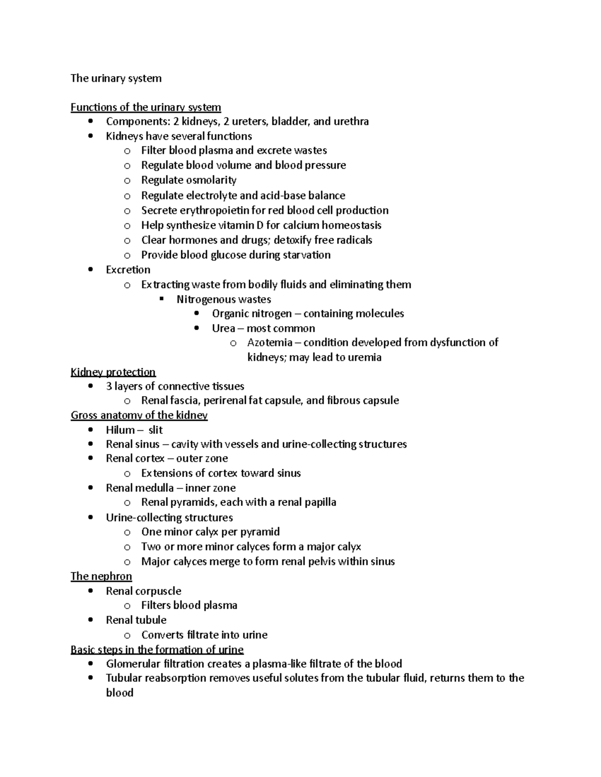 Anatomy ch 15 - ch 15 - The urinary system Functions of the urinary ...