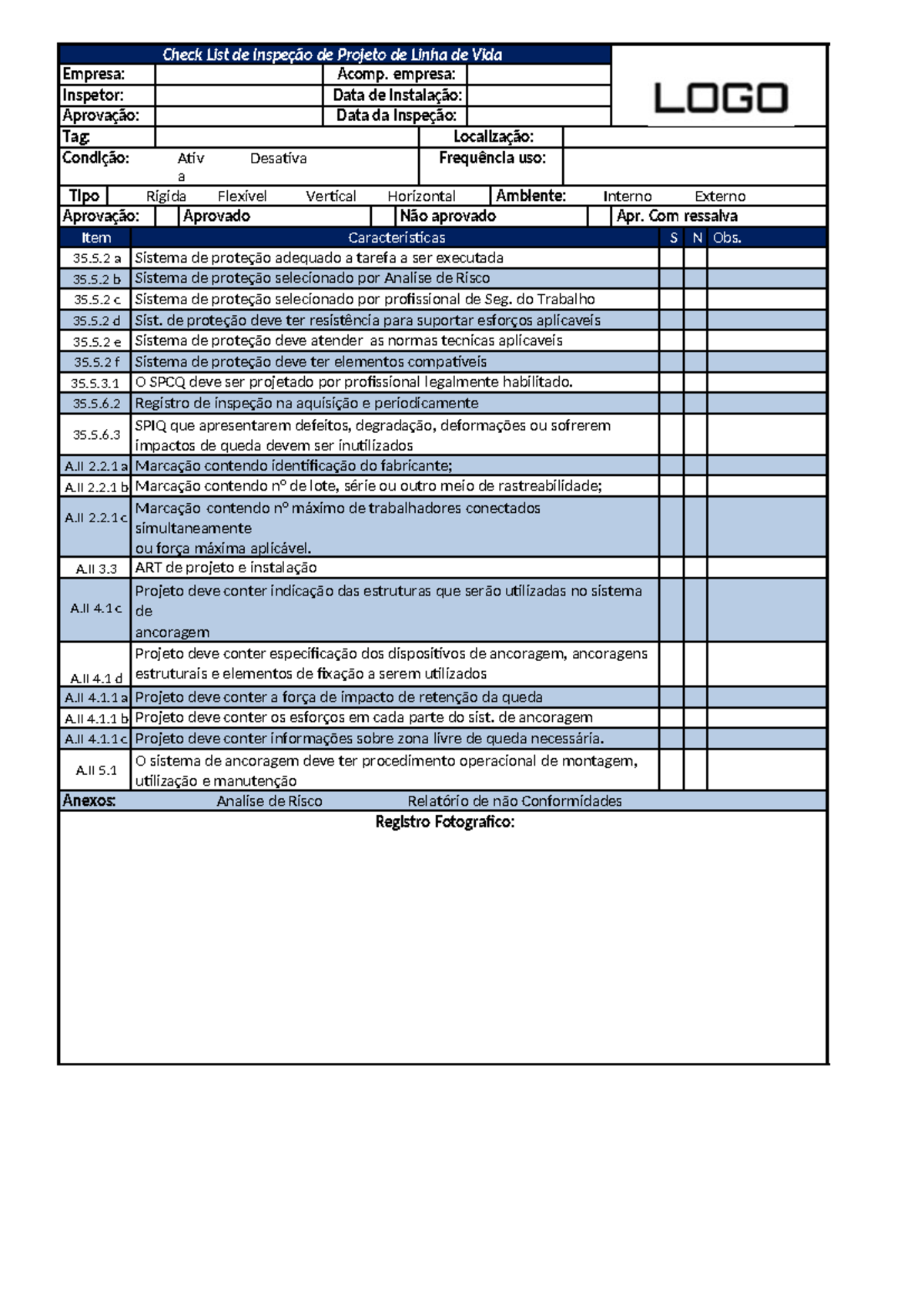 507750484 Check List de Inspecao de Projeto de Linha de Vida Fixa ...