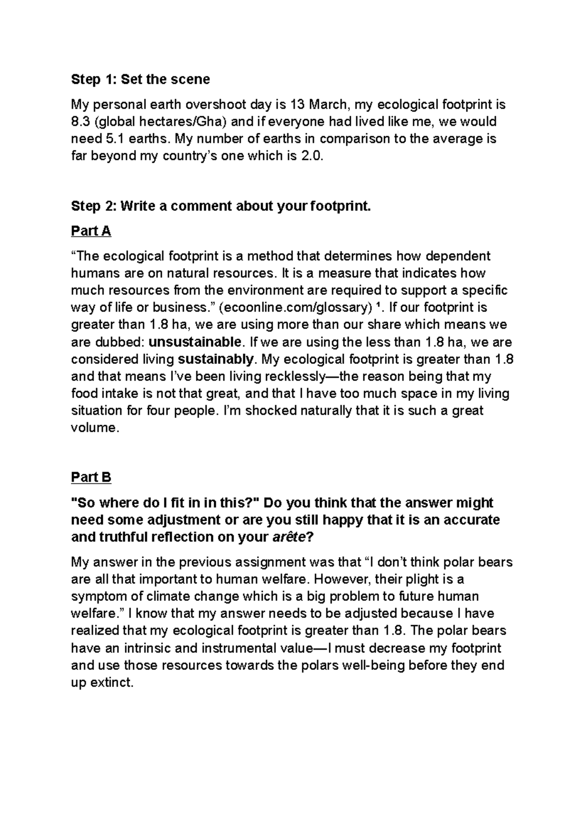 SUS ASS 7 - Step 1: Set the scene My personal earth overshoot day is 13 ...