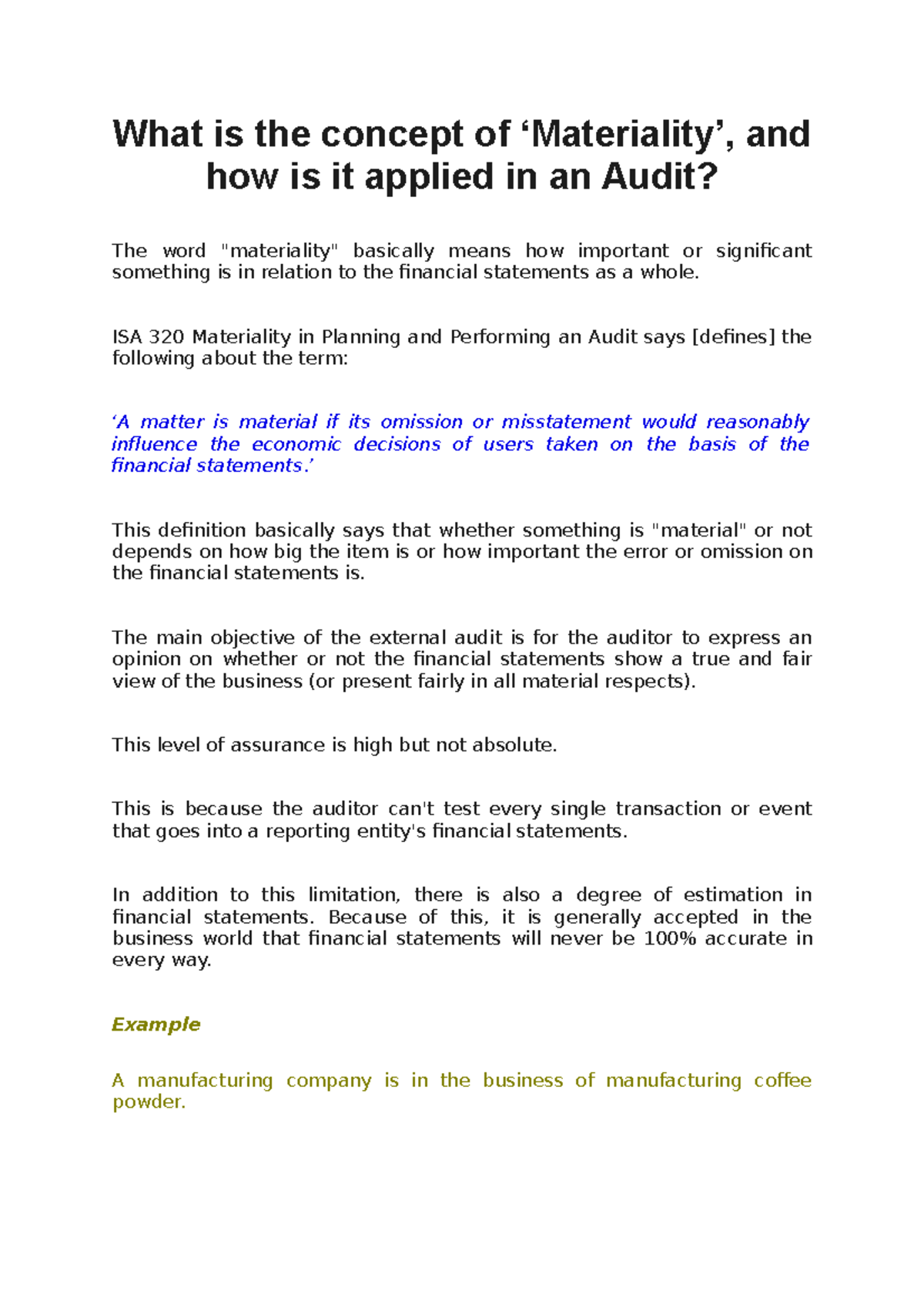 Chapter 12 - Materiality (Notes) - What is the concept of ‘Materiality ...