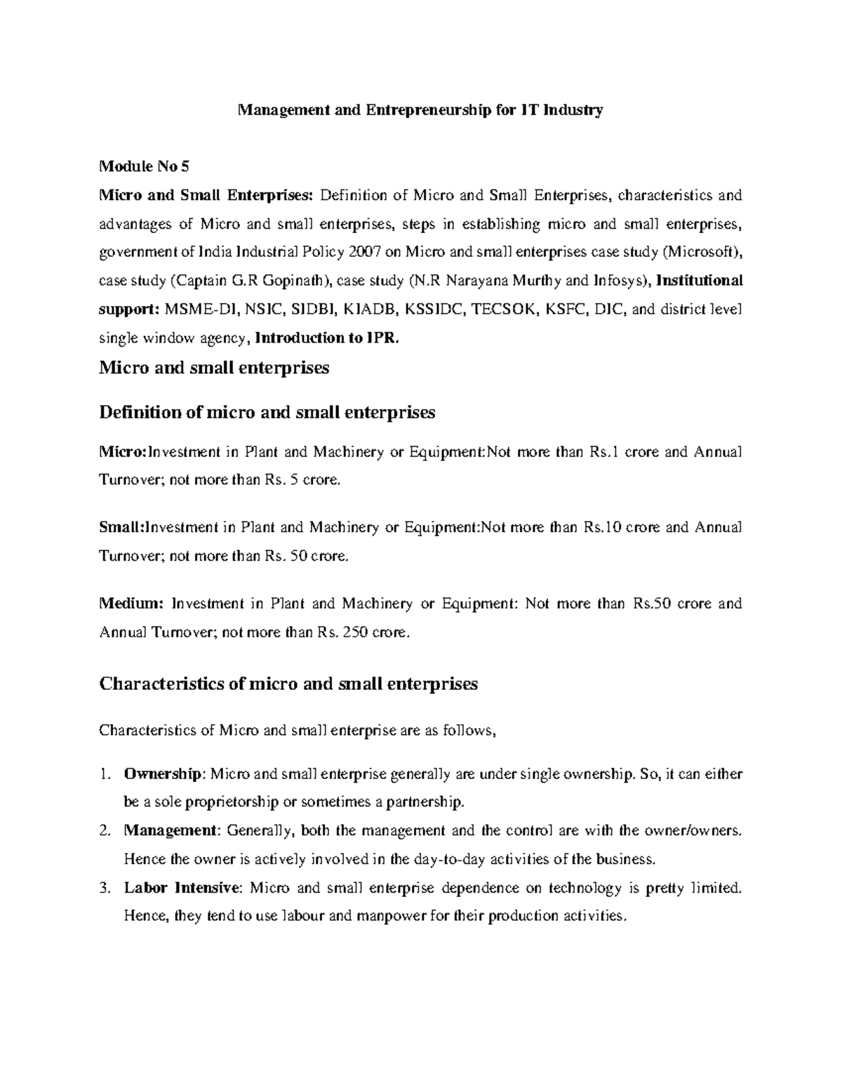 MEI Mod5 - Notes for management and entrepreneurship lecture notes ...