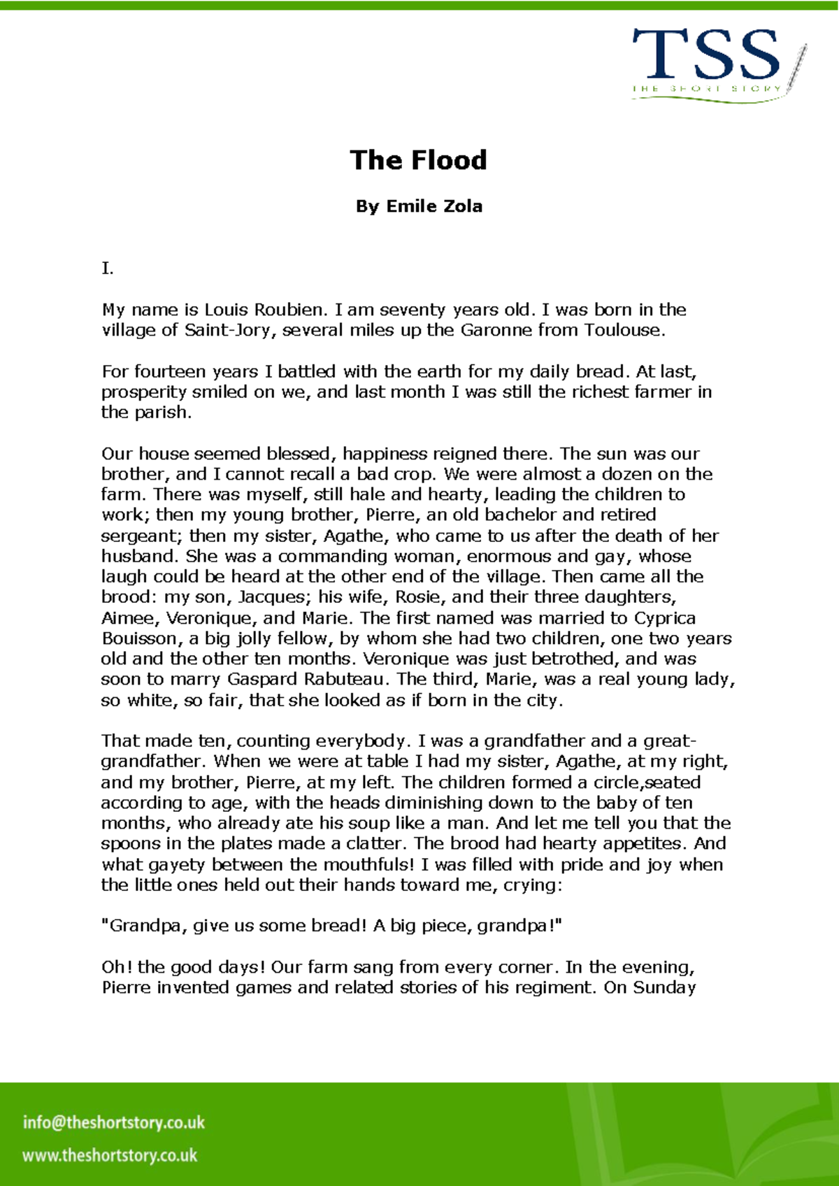 Zola Emile The Flood short stories - The Flood By Emile Zola I. My name ...
