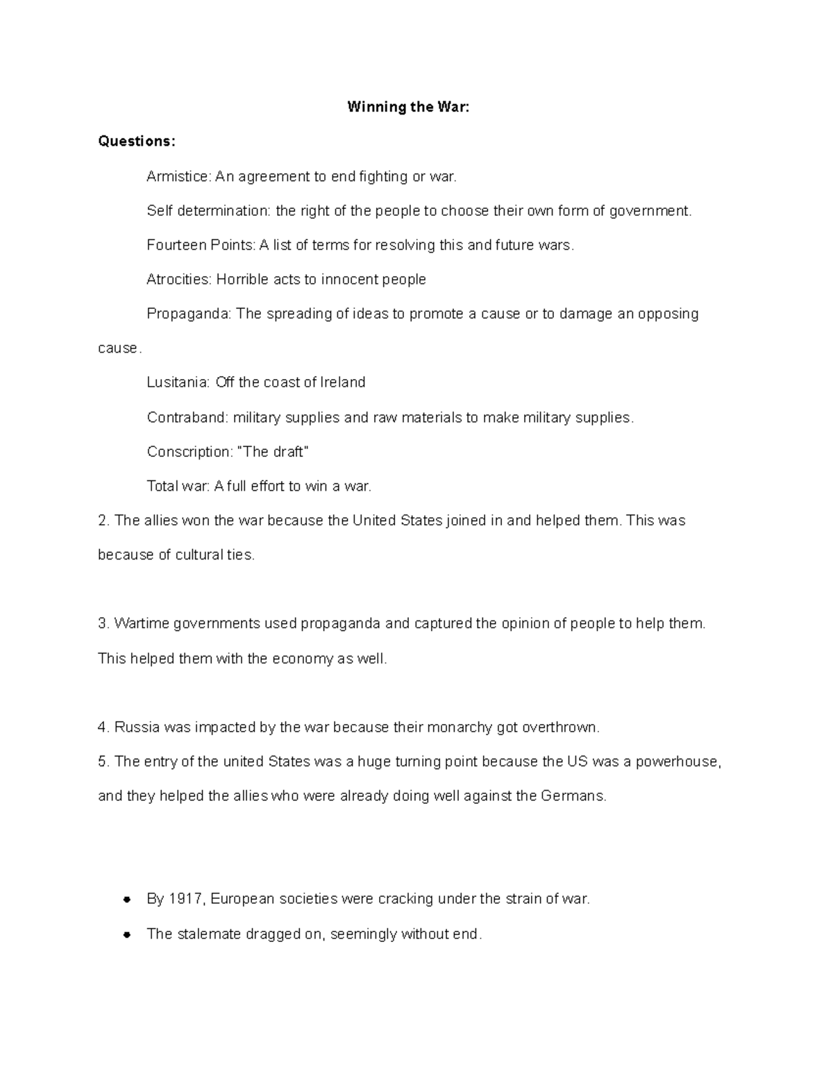 Ch.14, s3 Winning the War - Winning the War: Questions: Armistice: An ...