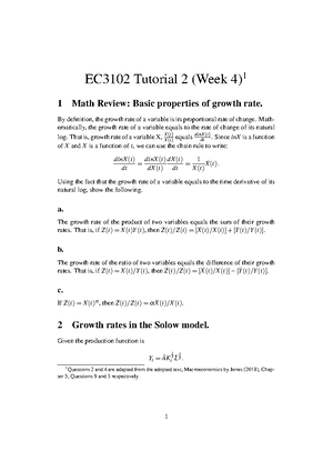 Tutorial 2 Sem2 2122 solution - Macroeconomics analysis II, EC Tutorial 2 Solution Question 1 ...