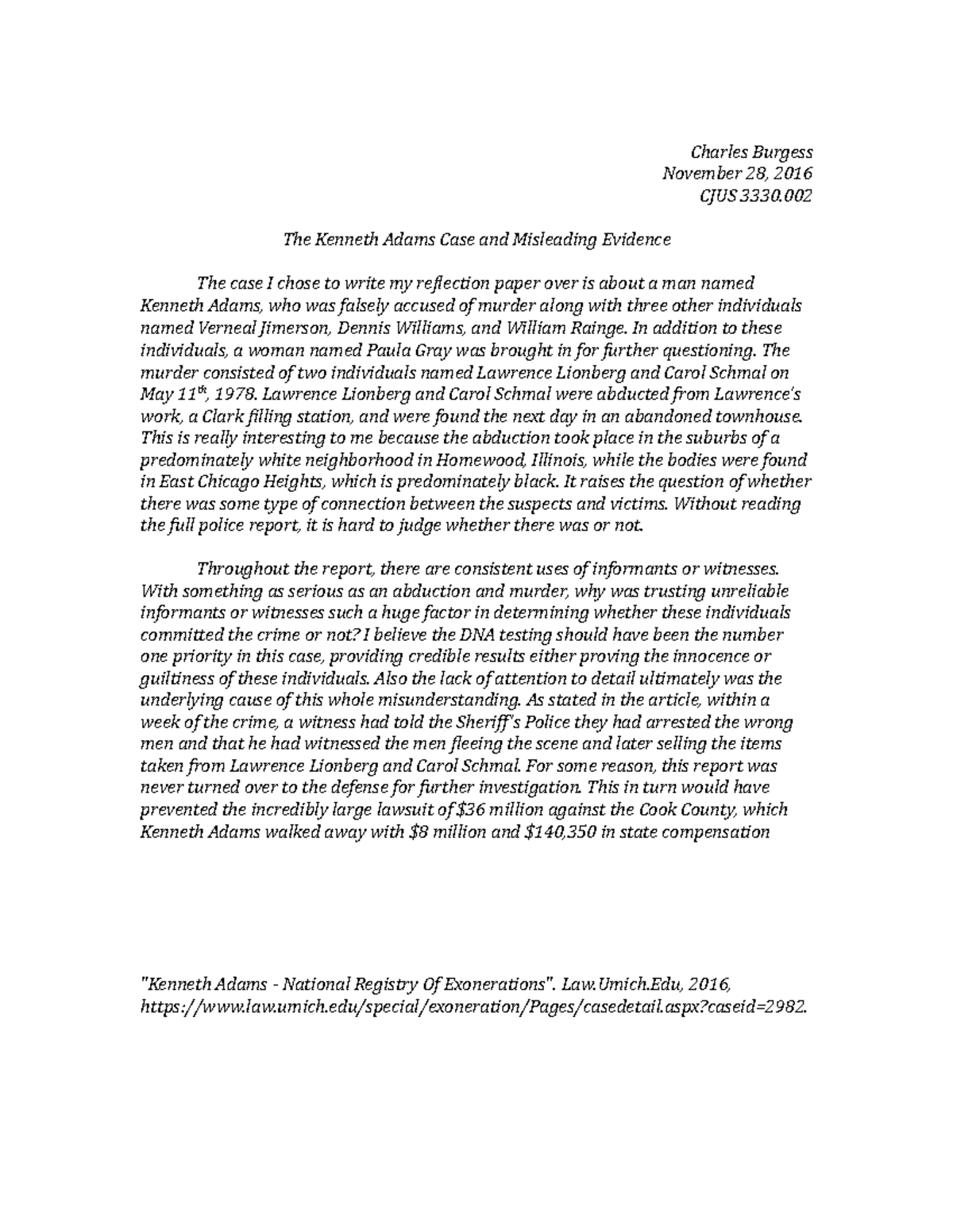 The Kenneth Adams Case and Misleading Evidence - In addition to these ...