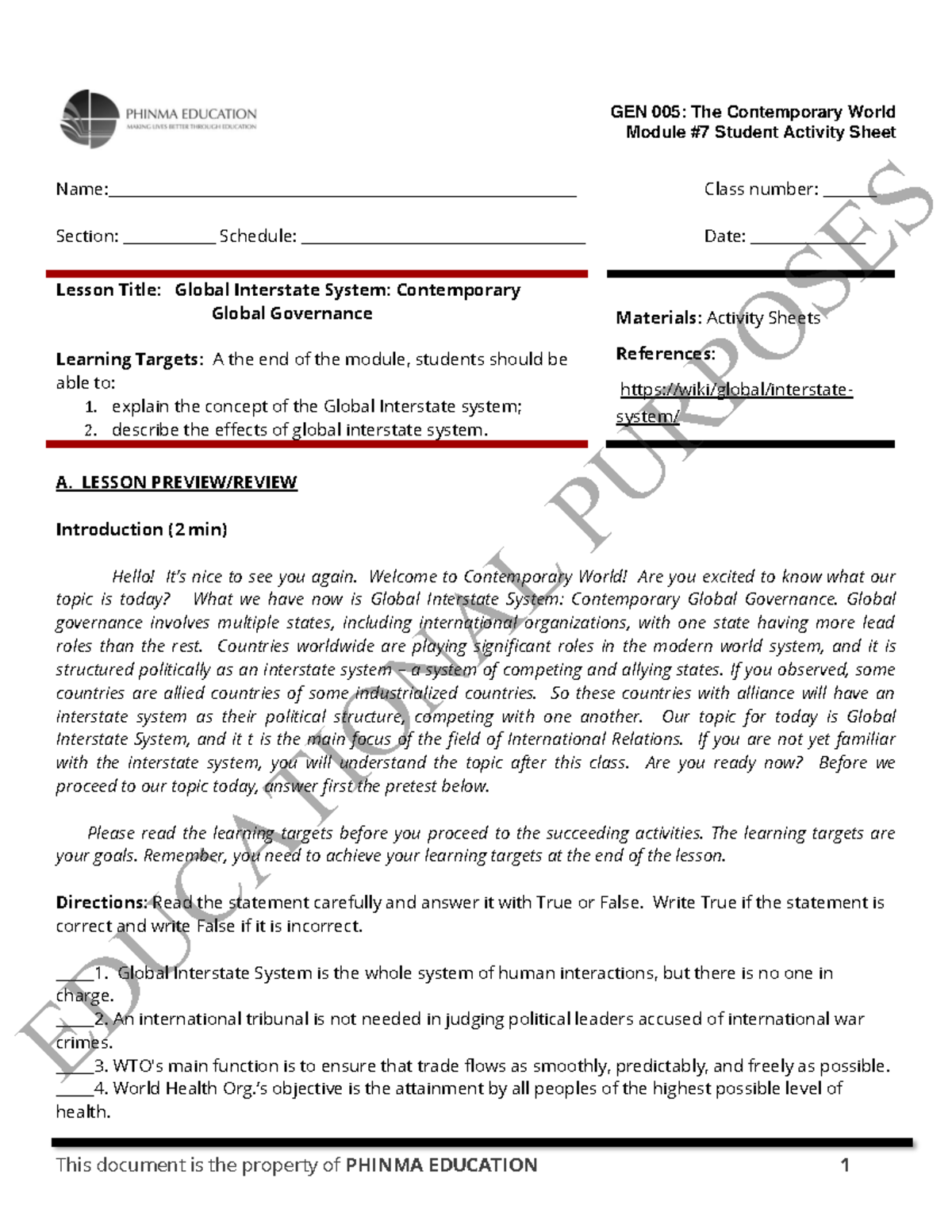 Lesson 7 - contemporary - Module #7 Student Activity Sheet - Studocu