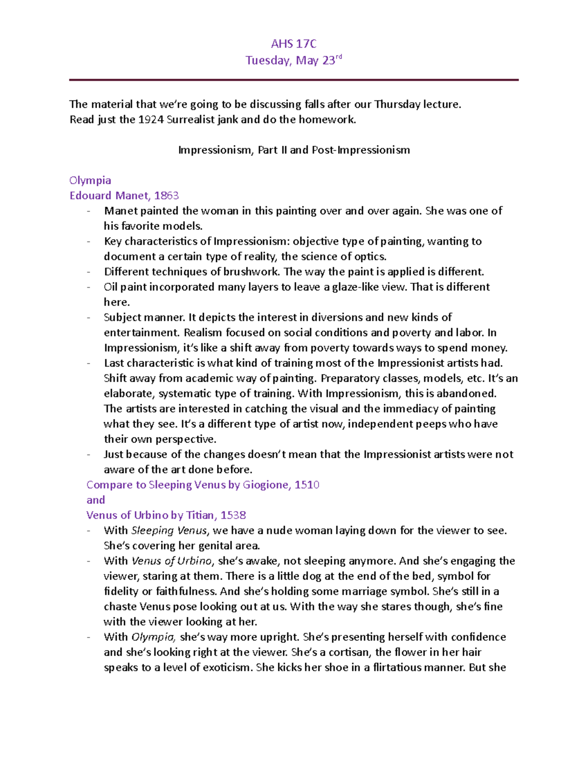 AHS 17C Week 8 - Lecture notes 8 (Part 1) - AHS 17C Tuesday, May 23rd ...