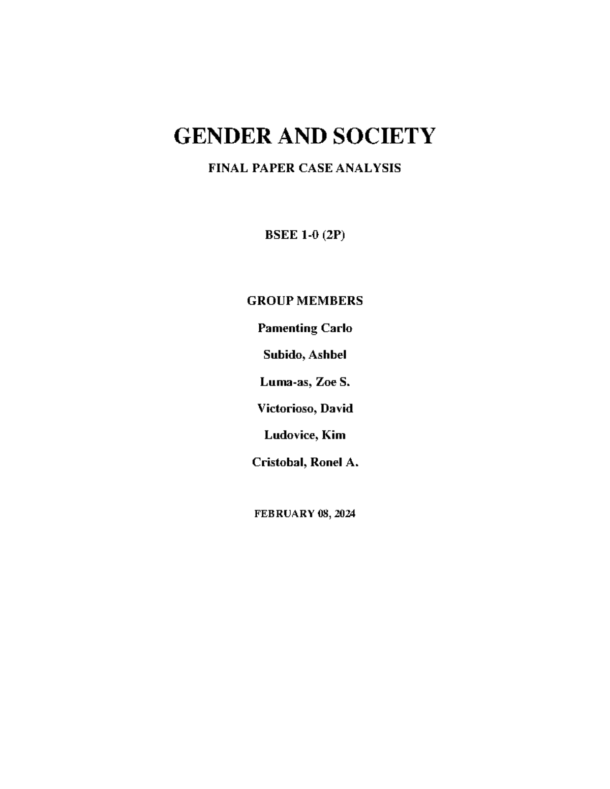 Final Paper Gender Society Finals - GENDER AND SOCIETY FINAL PAPER CASE ...