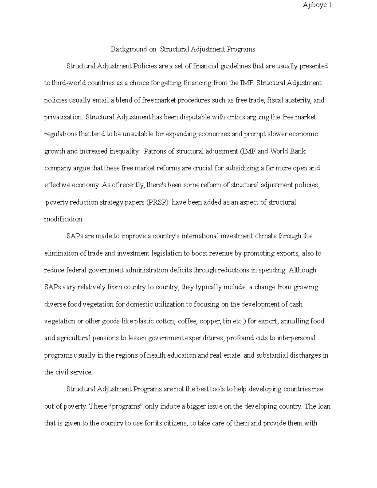 Background on Structural Adjustment Programs - Ajiboye 1 Background on ...