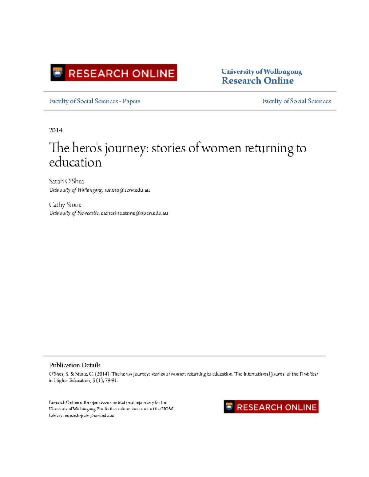 The heros journey- stories of women returning to education - University ...