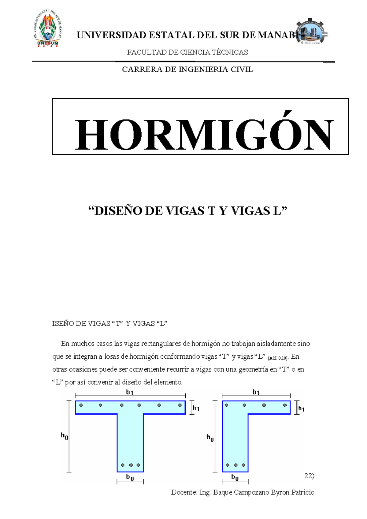 Diseños DE Vigas T Y Vigas L - FACULTAD DE CIENCIA TÉCNICAS CARRERA DE INGENIERIA CIVIL ...
