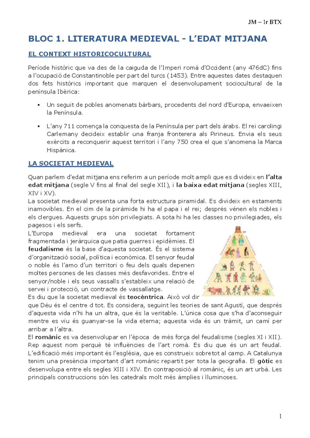 1 Literatura medieval 1BTX - BLOC 1. LITERATURA MEDIEVAL - L’EDAT ...