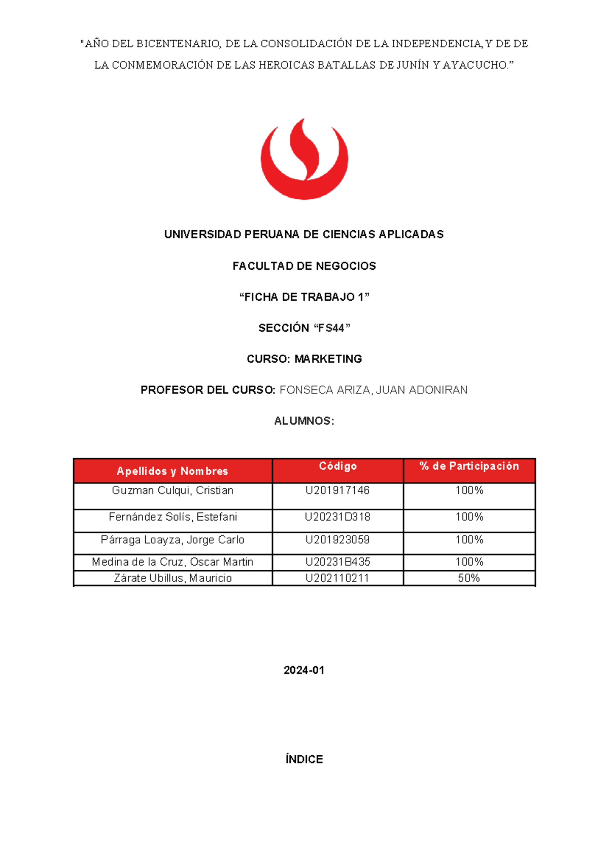 Ficha de Trabajo N1 Grupo 7 - "AÑO DEL BICENTENARIO, DE LA ...