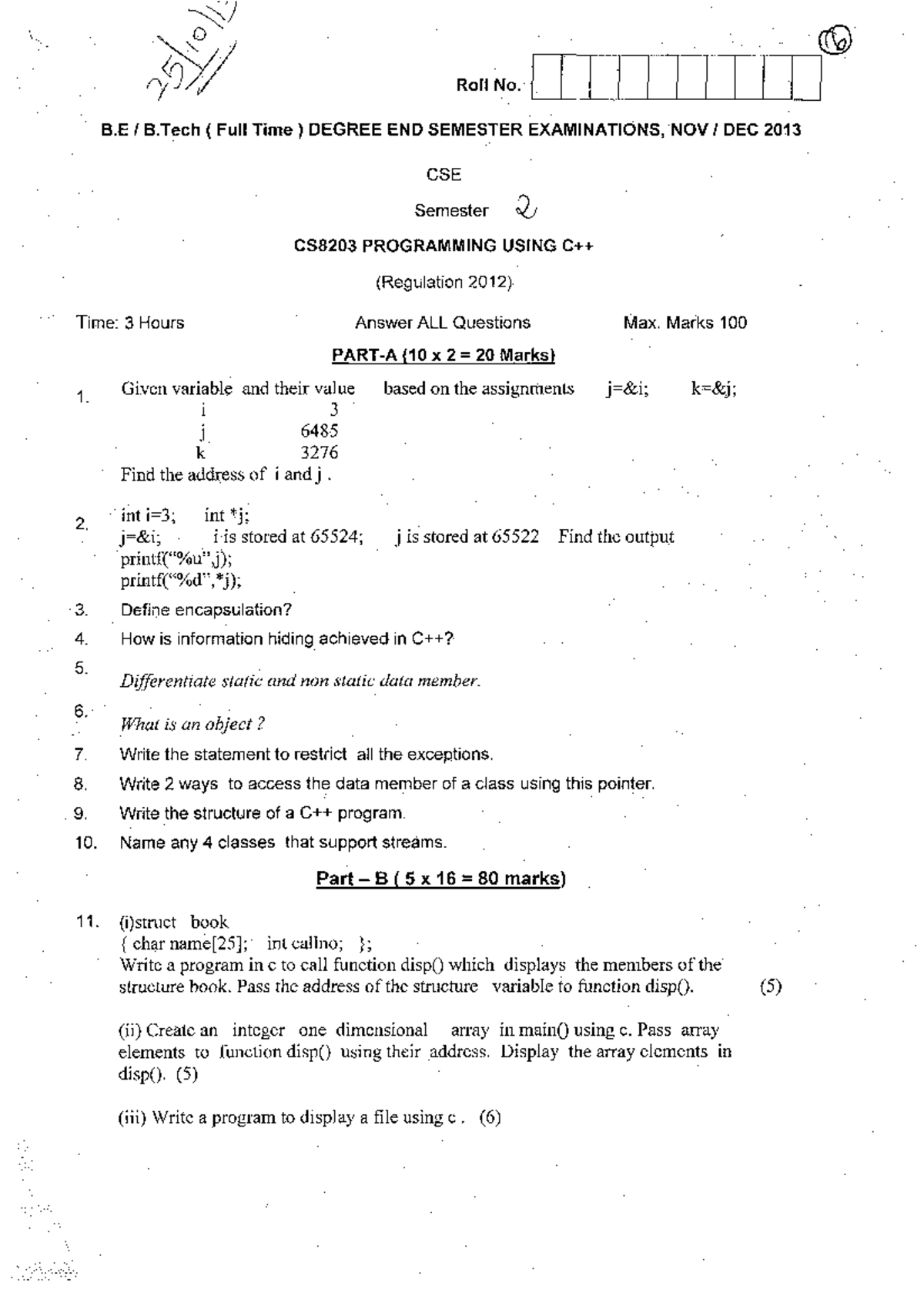 Model Question paper - computer science and engineering - Studocu