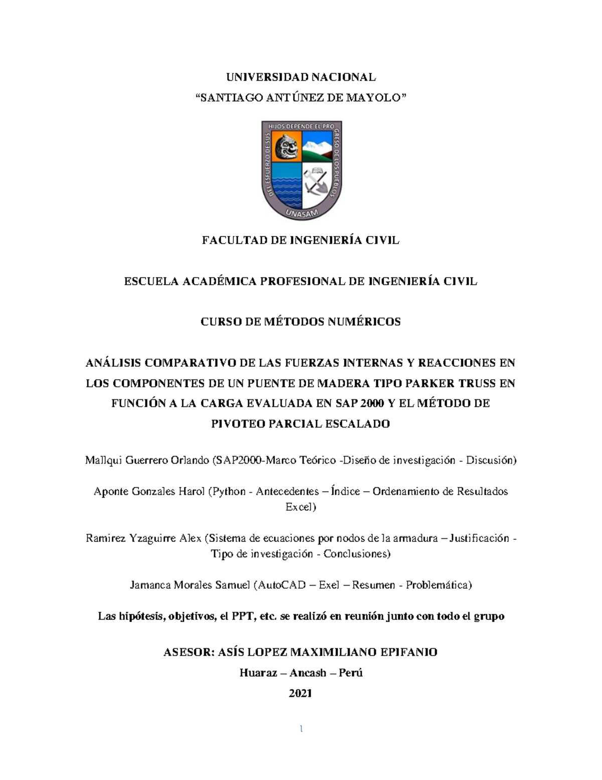 Grupo 3 - Informe DE Metodos Numericos Final - 1 UNIVERSIDAD NACIONAL ...
