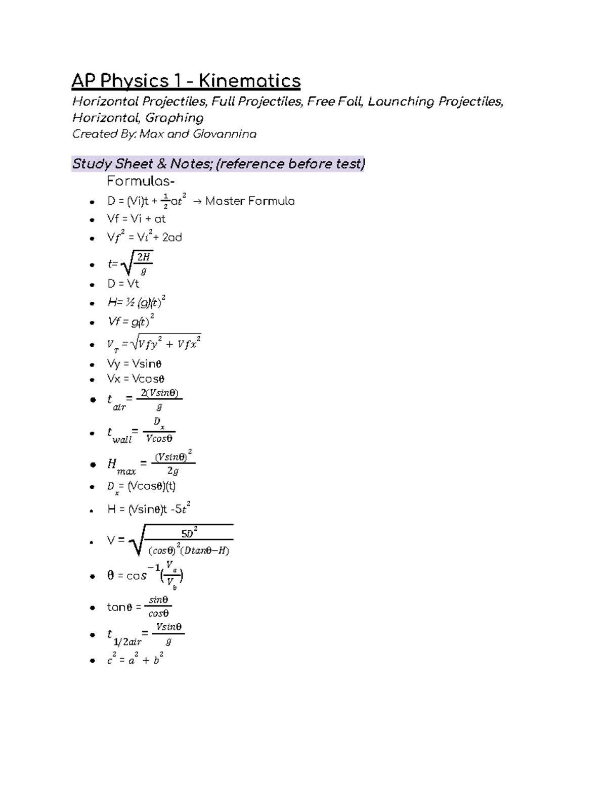 AP Physics 1 Kinematics - AP Physics 1 - Kinematics Horizontal ...
