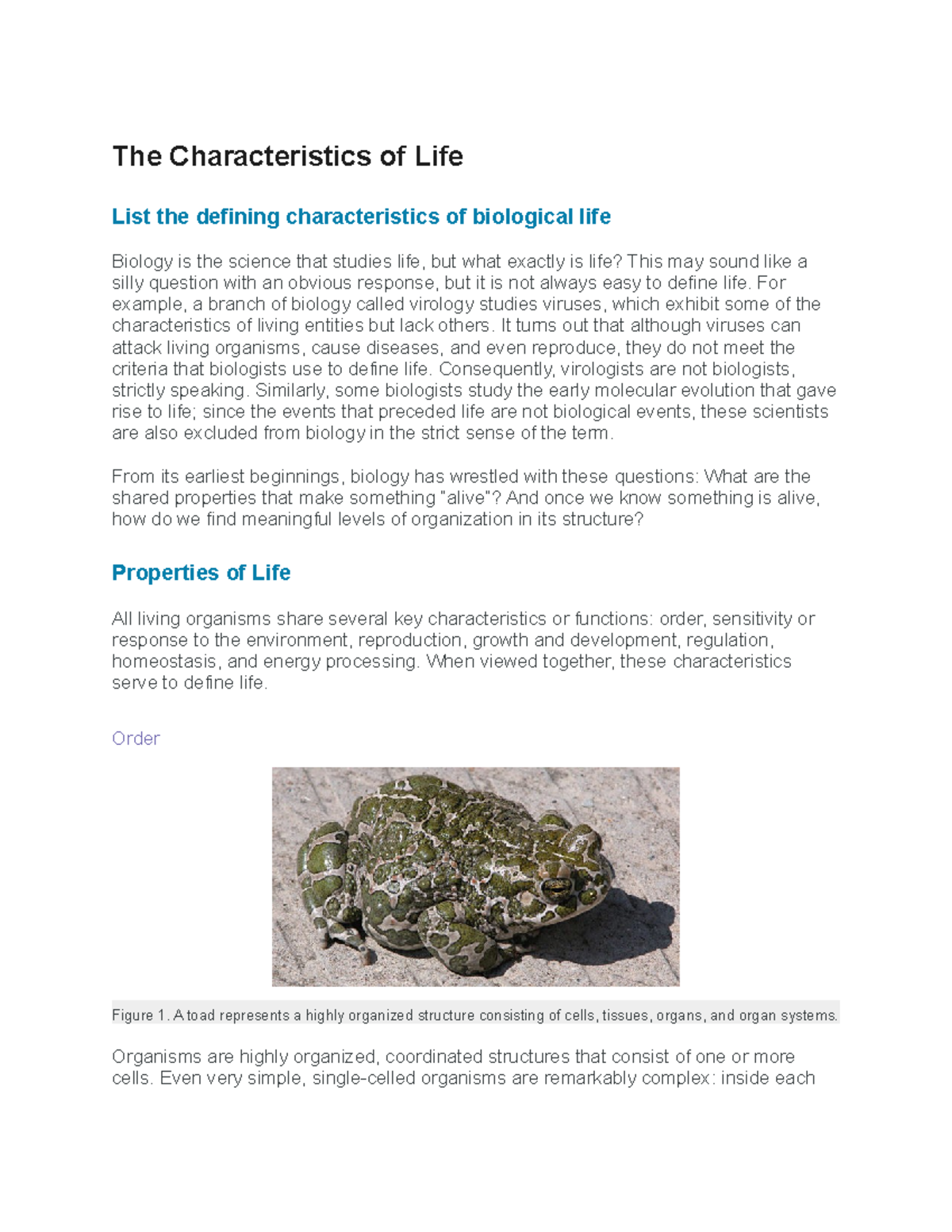 The Characteristics of Life - For example, a branch of biology called ...