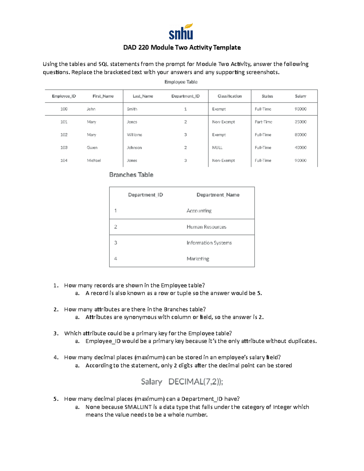 Module Two Activity Updating Tables And Sql Identification Dad 220 Module Two Activity