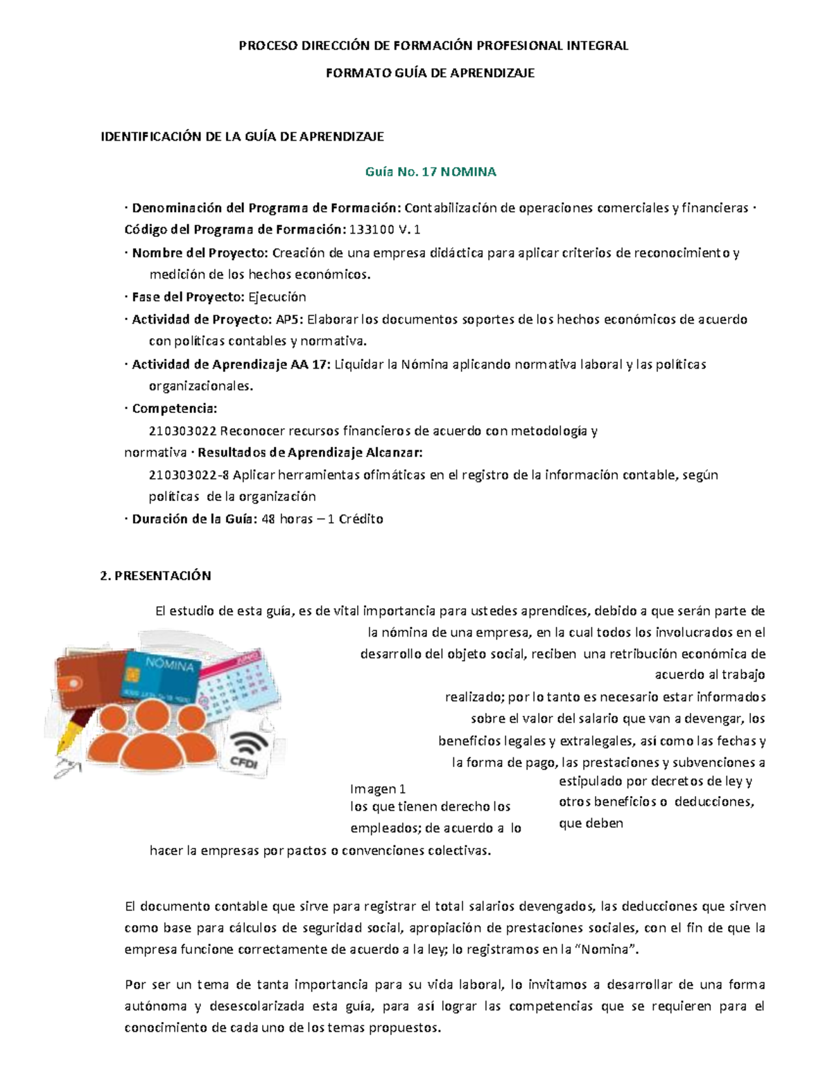 GUIA 17 Nomina - AEFLIJSEFIJELJSKFJLKEJFKL ELKJF EFJL KJFJ EJFJE FJE F - PROCESO DIRECCI”N DE ...