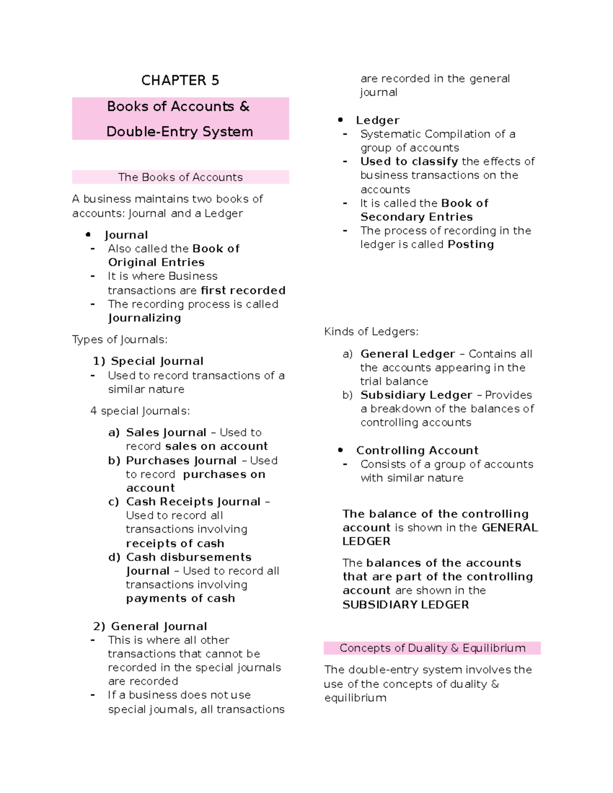Chapter 5 - ACC - CHAPTER 5 Books of Accounts & Double-Entry System The ...