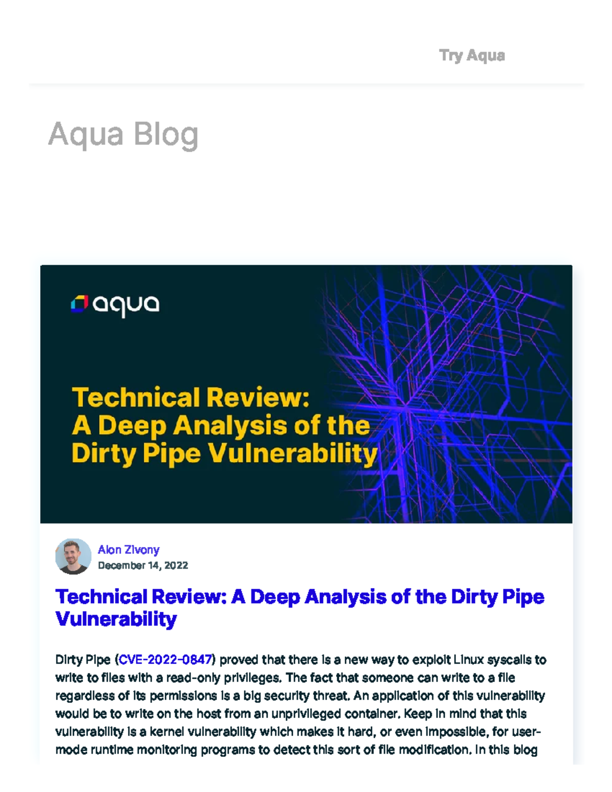 Technical Review A Deep Analysis of the Dirty Pipe Vulnerability - Aqua Blog Technical Review: A ...