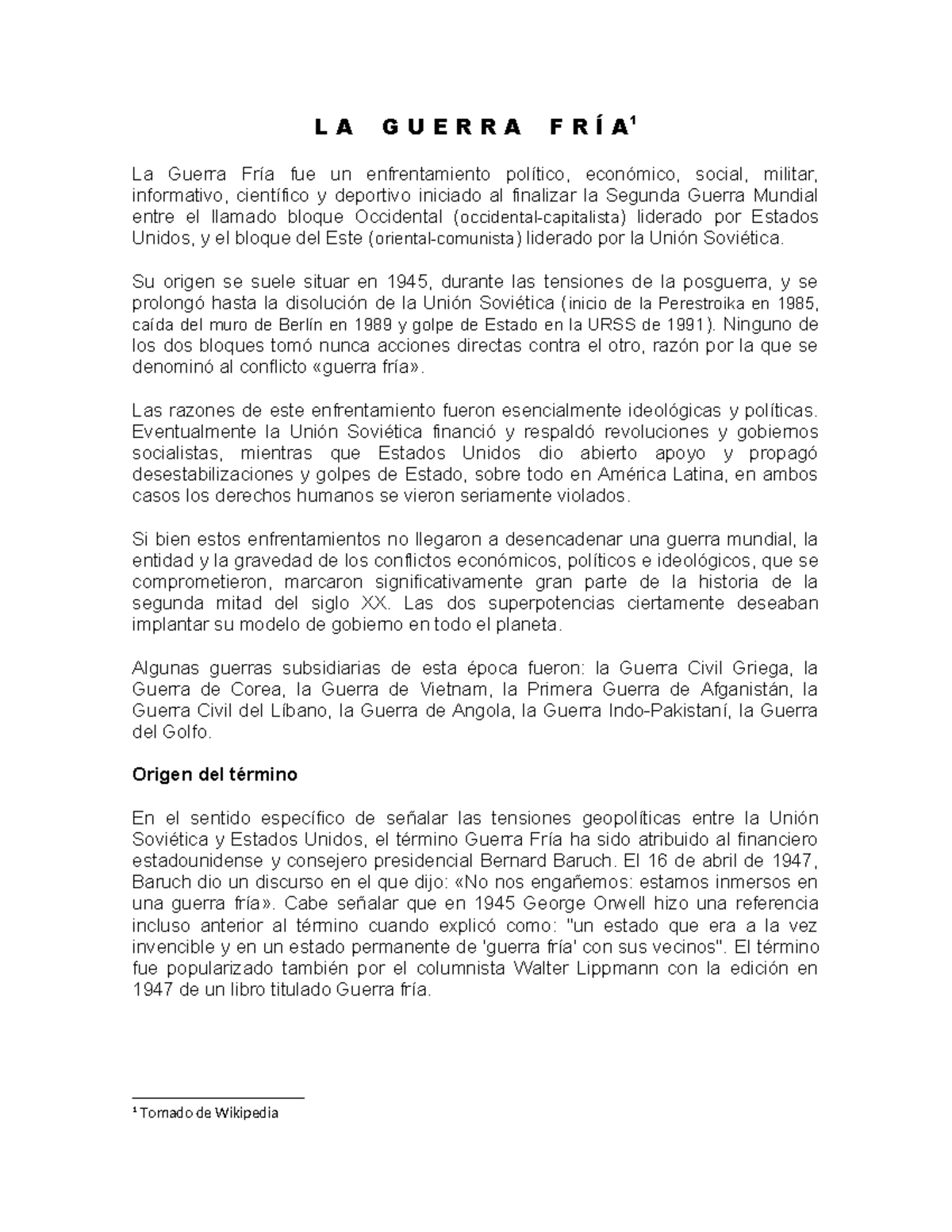 Semana 10 - La Guerra Fría - L A G U E R R A F R Í A 1 La Guerra Fría ...