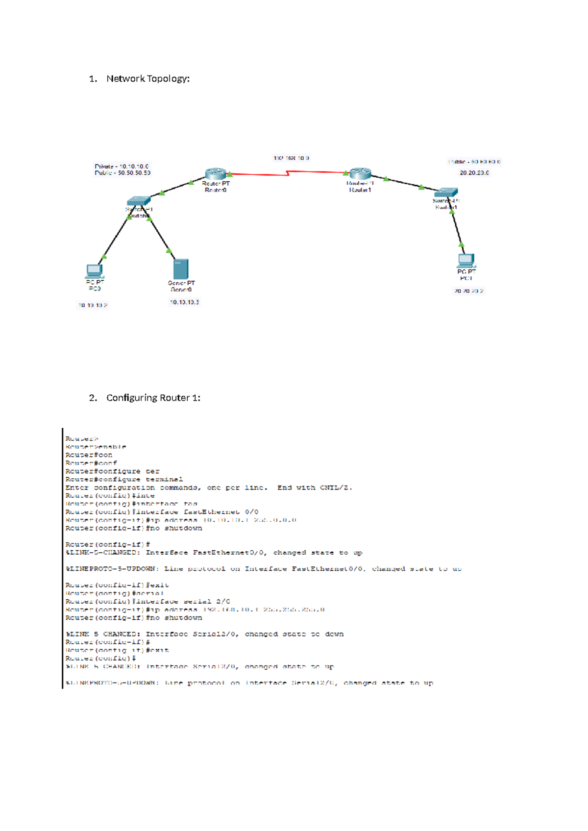CNS lab 1c output - Information technology - Network Topology: Configuring Router 1: Configuring ...